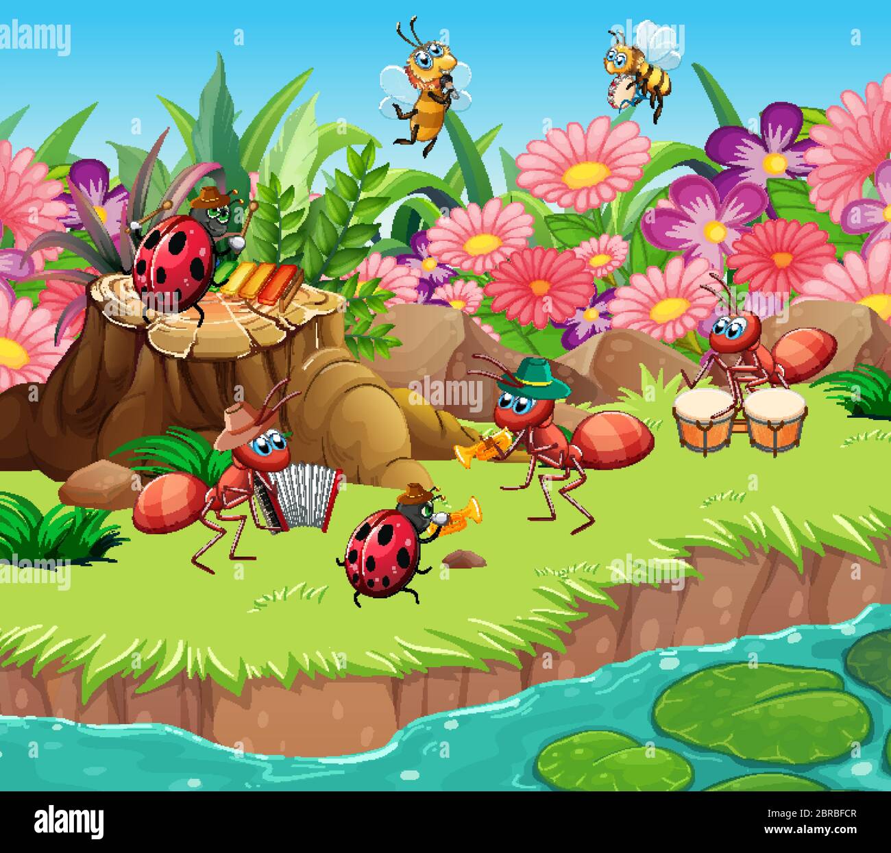 Insect musical band playing in nature illustration Stock Vector Image ...