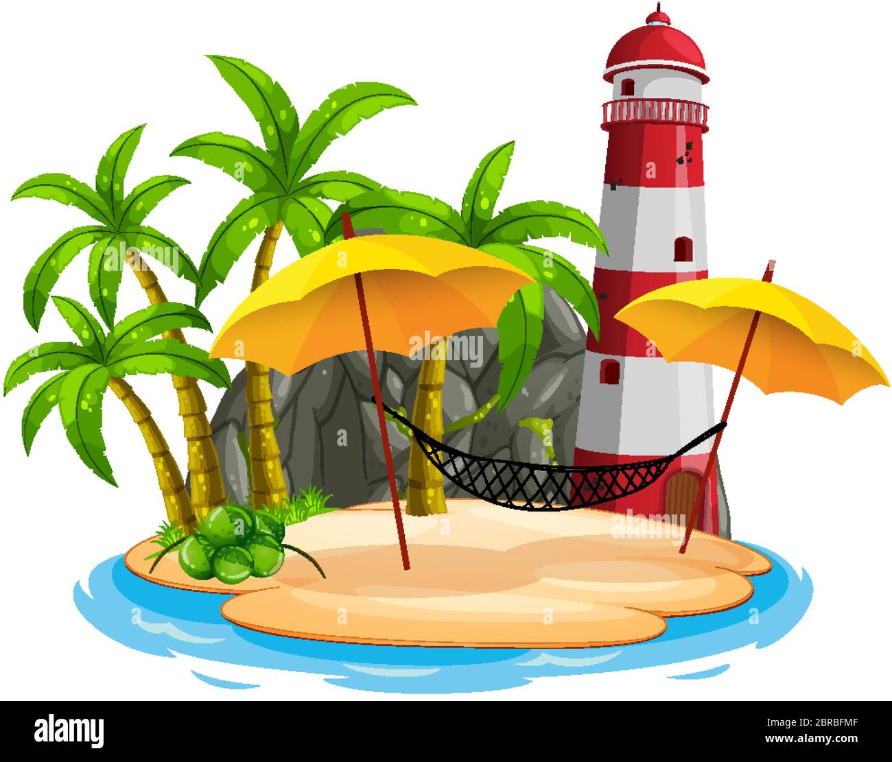 Scene with lighthouse on the beach on white background illustration ...