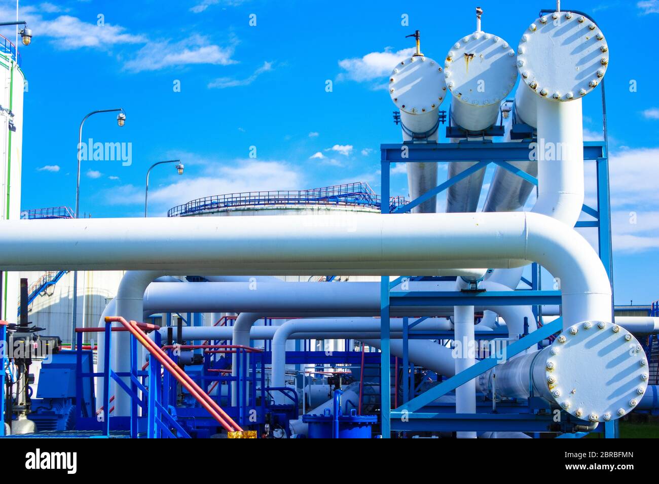 Pipeline and pipe rack of petroleum industrial plant. Offshore Industry ...