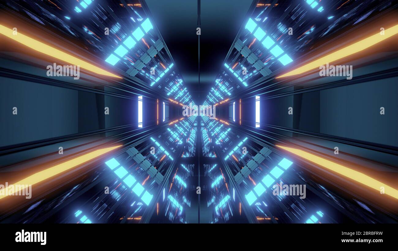 futuristic science-fiction tunnel corridor 3d illustration background ...
