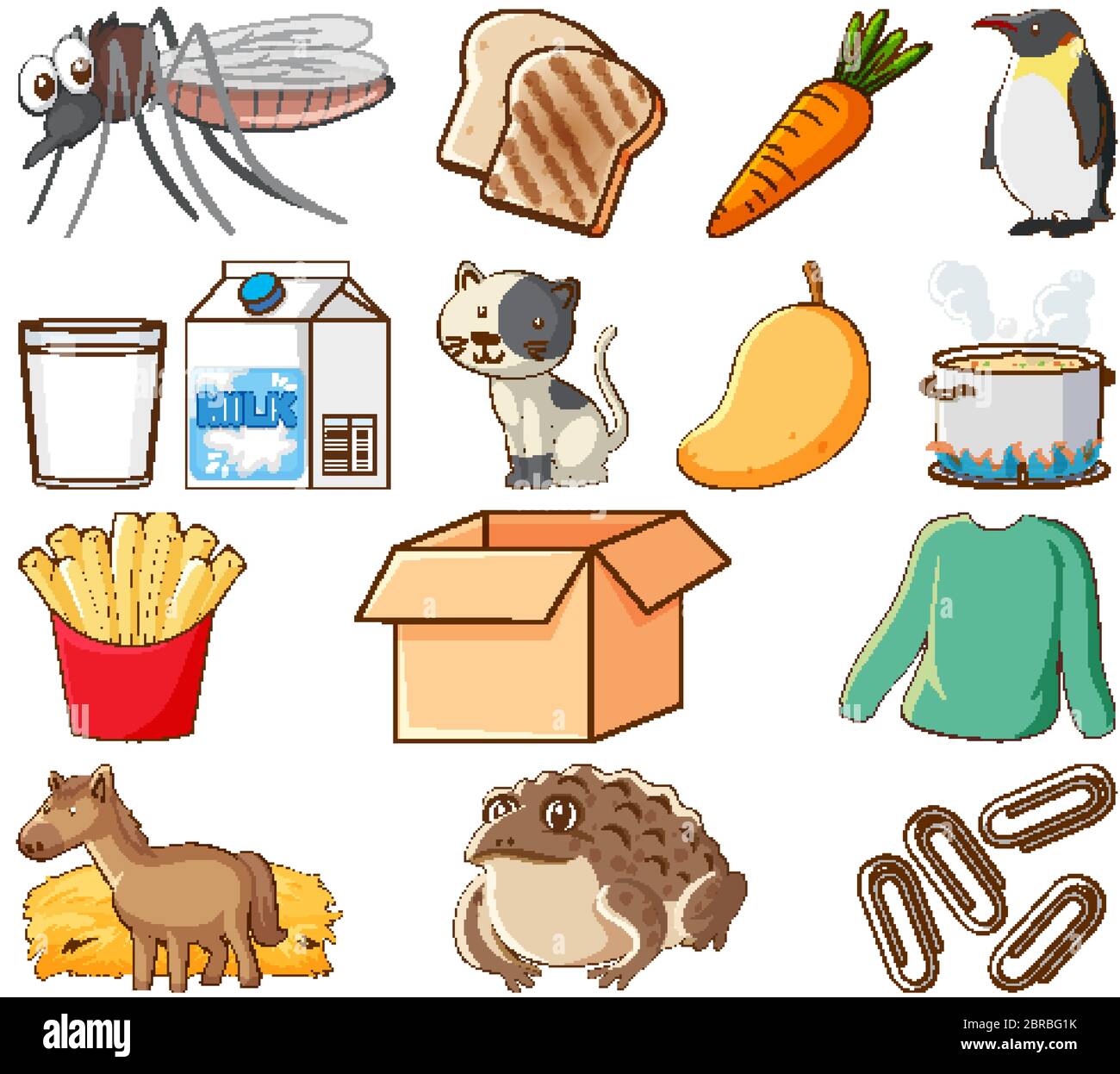 Large set of different food and other items on white background ...
