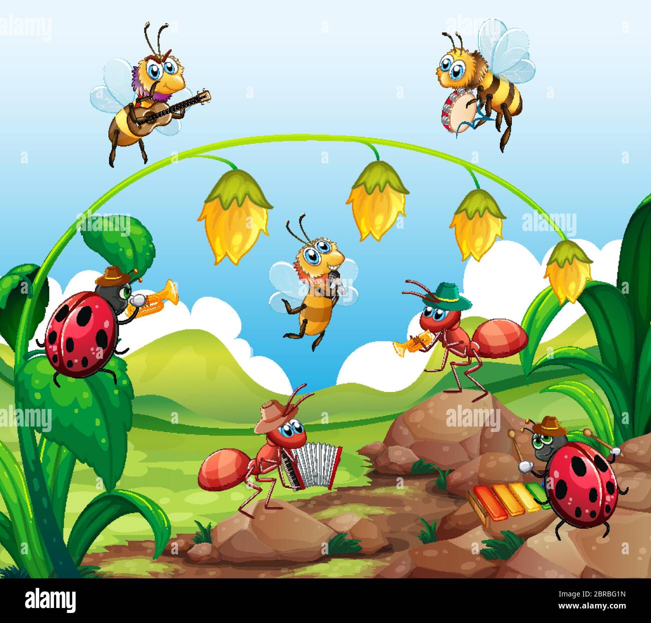 Insect musician playing in nature illustration Stock Vector Image & Art ...