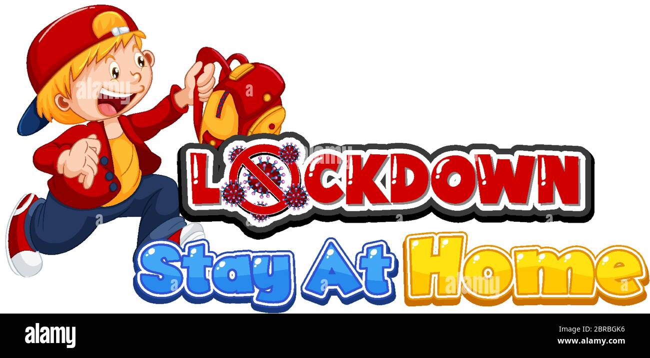 Font design for word lockdown with happy boy on white background ...
