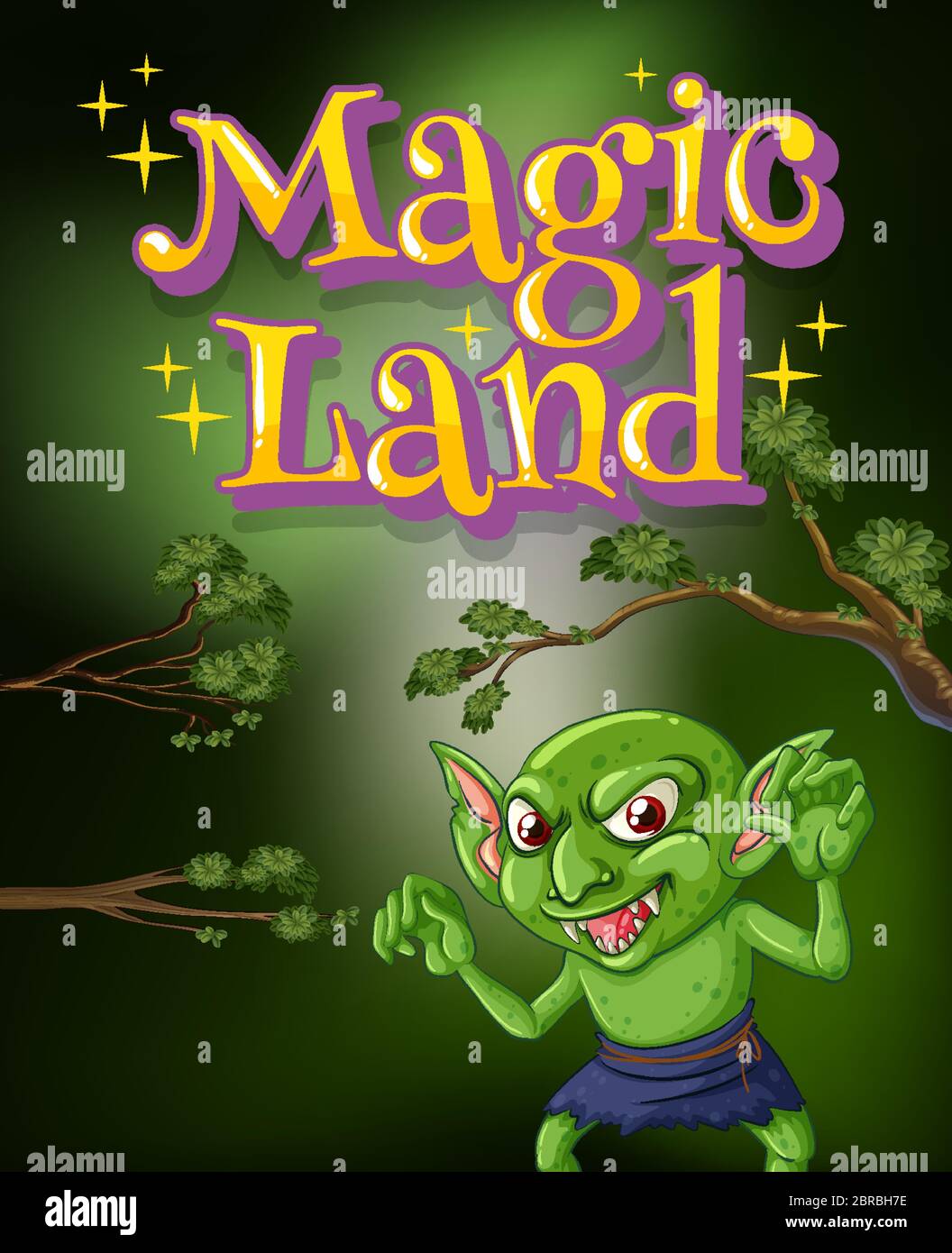 Poster design with word magic land and green goblin in background ...