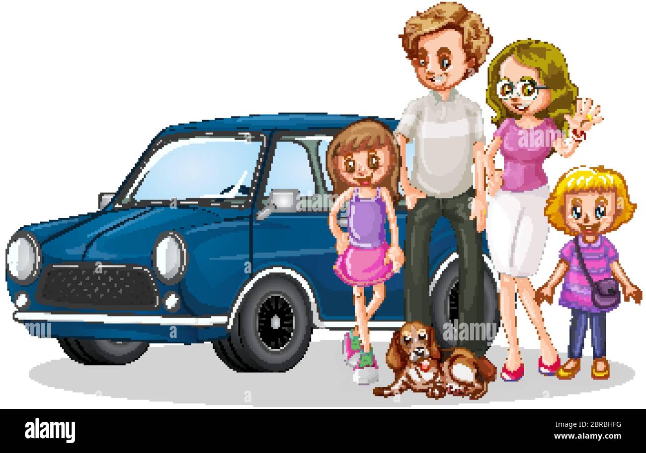 Happy family in front of car illustration Stock Vector Image & Art - Alamy