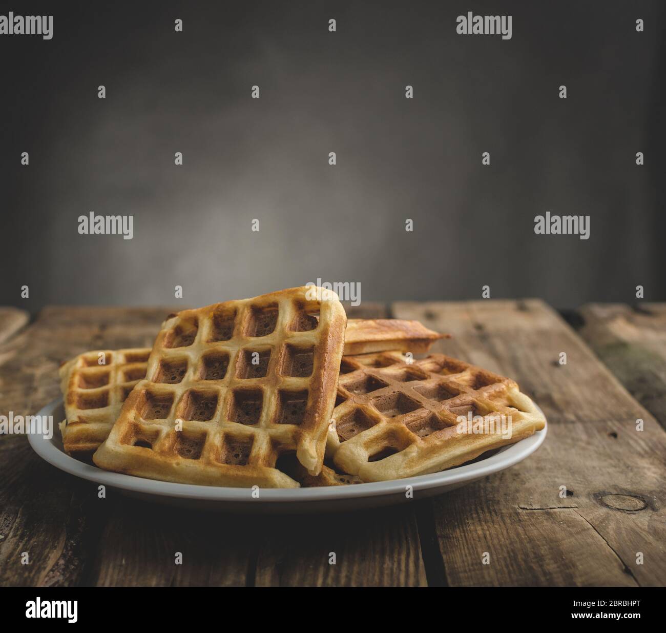 Original Belgian waffles, product photo for your advertising, rustic ...