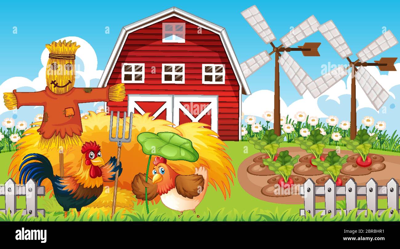 Farm theme background with farm animals illustration Stock Vector Image ...