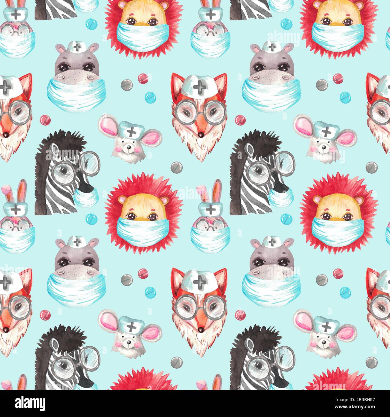 Seamless pattern Watercolor illustration portrait of a lion cub Zebra ...