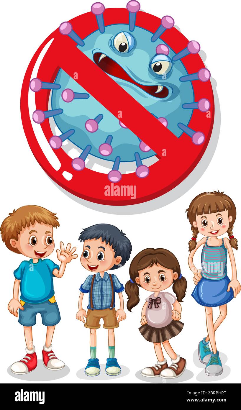 Group of children with stop virus sign illustration Stock Vector Image ...