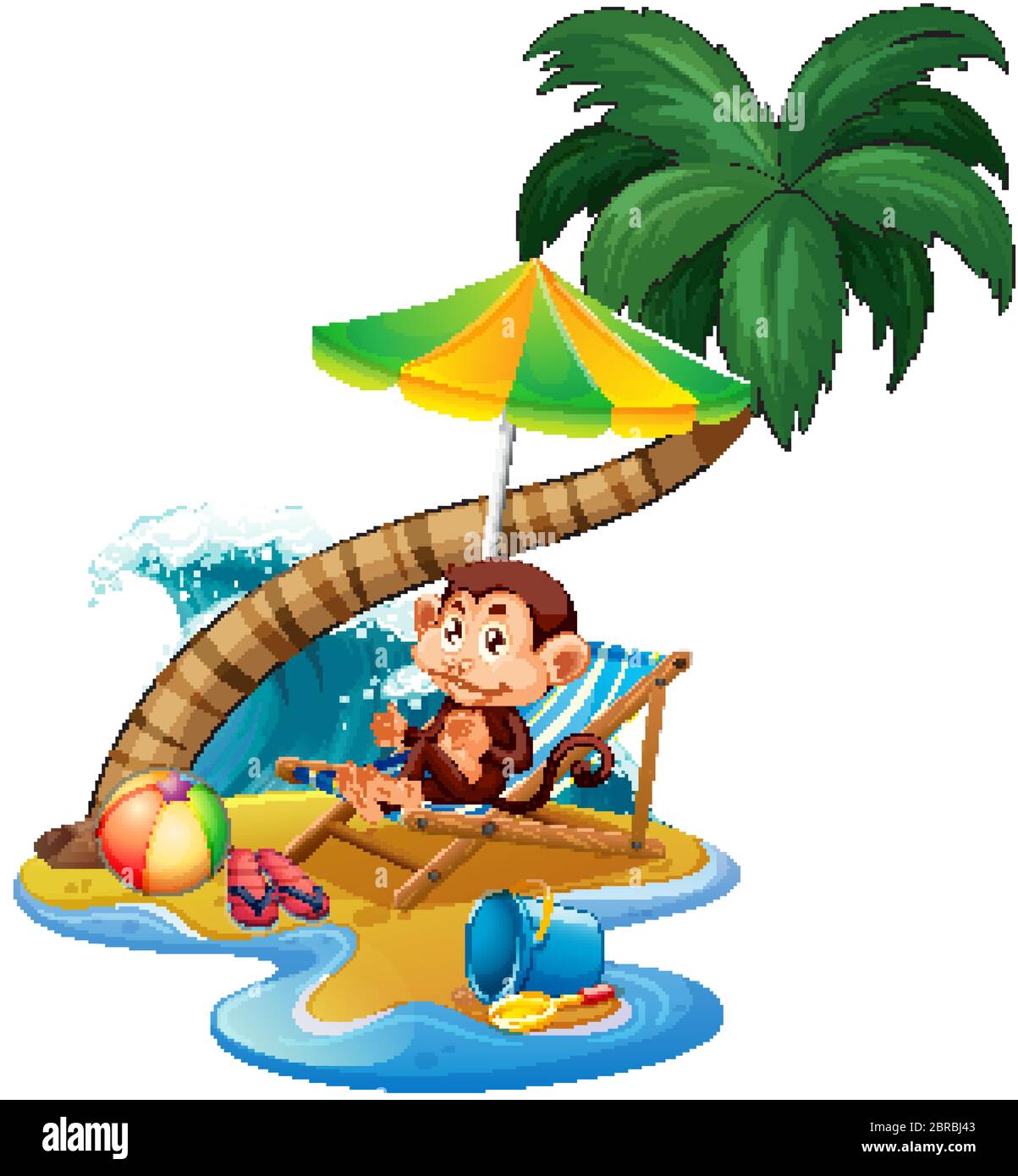 Scene with monkey sitting on the beach on white background illustration ...