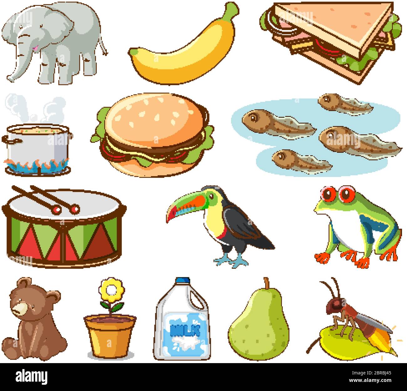 Large set of different animals and other objects on white background ...
