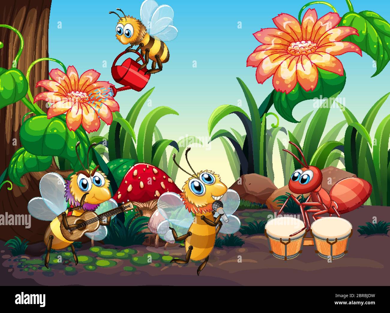 Bee music band playing in nature illustration Stock Vector Image & Art ...