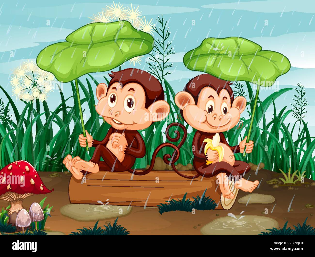 Scene with two monkeys in the rain illustration Stock Vector Image ...