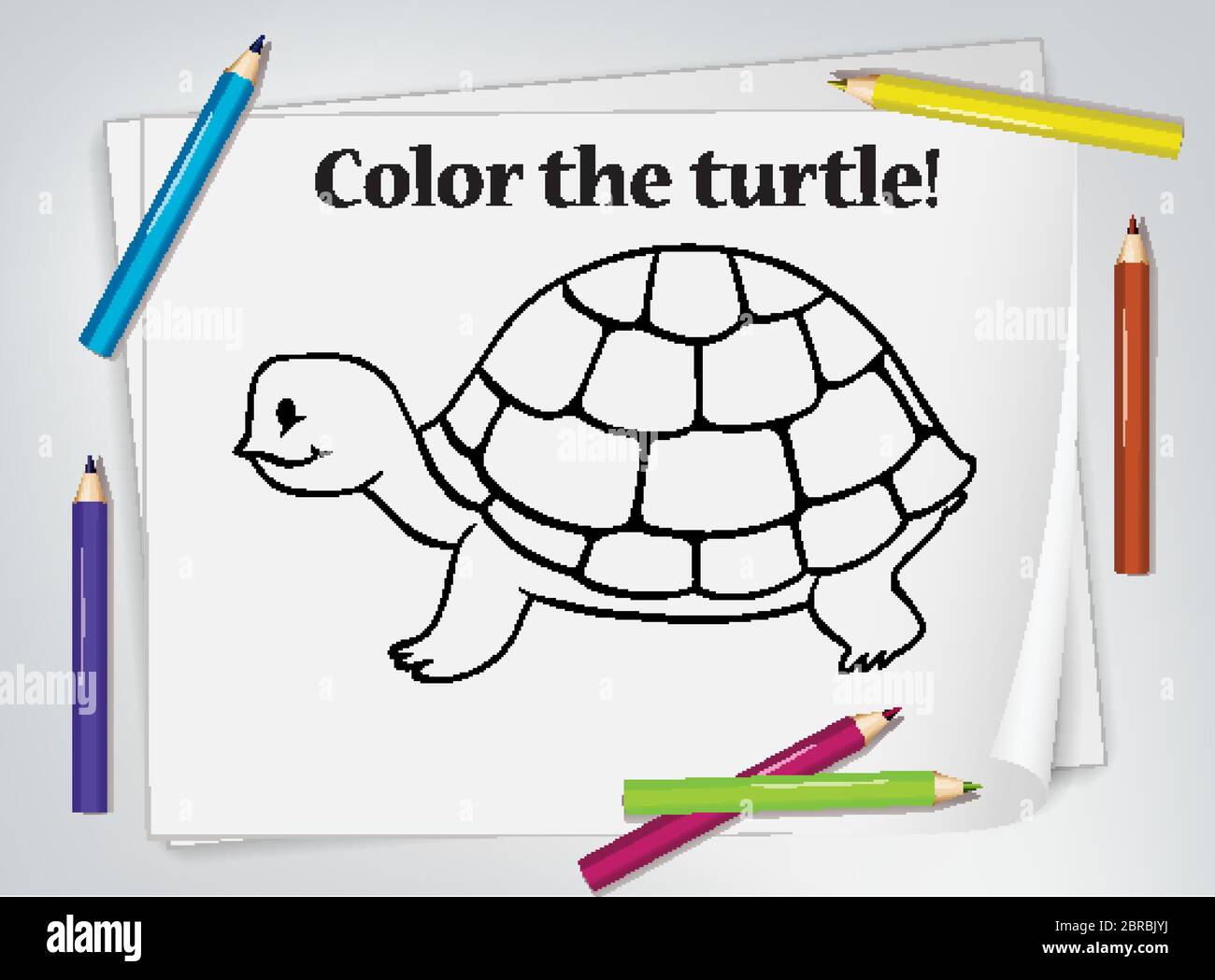 Children turtle coloring worksheet illustration Stock Vector Image ...