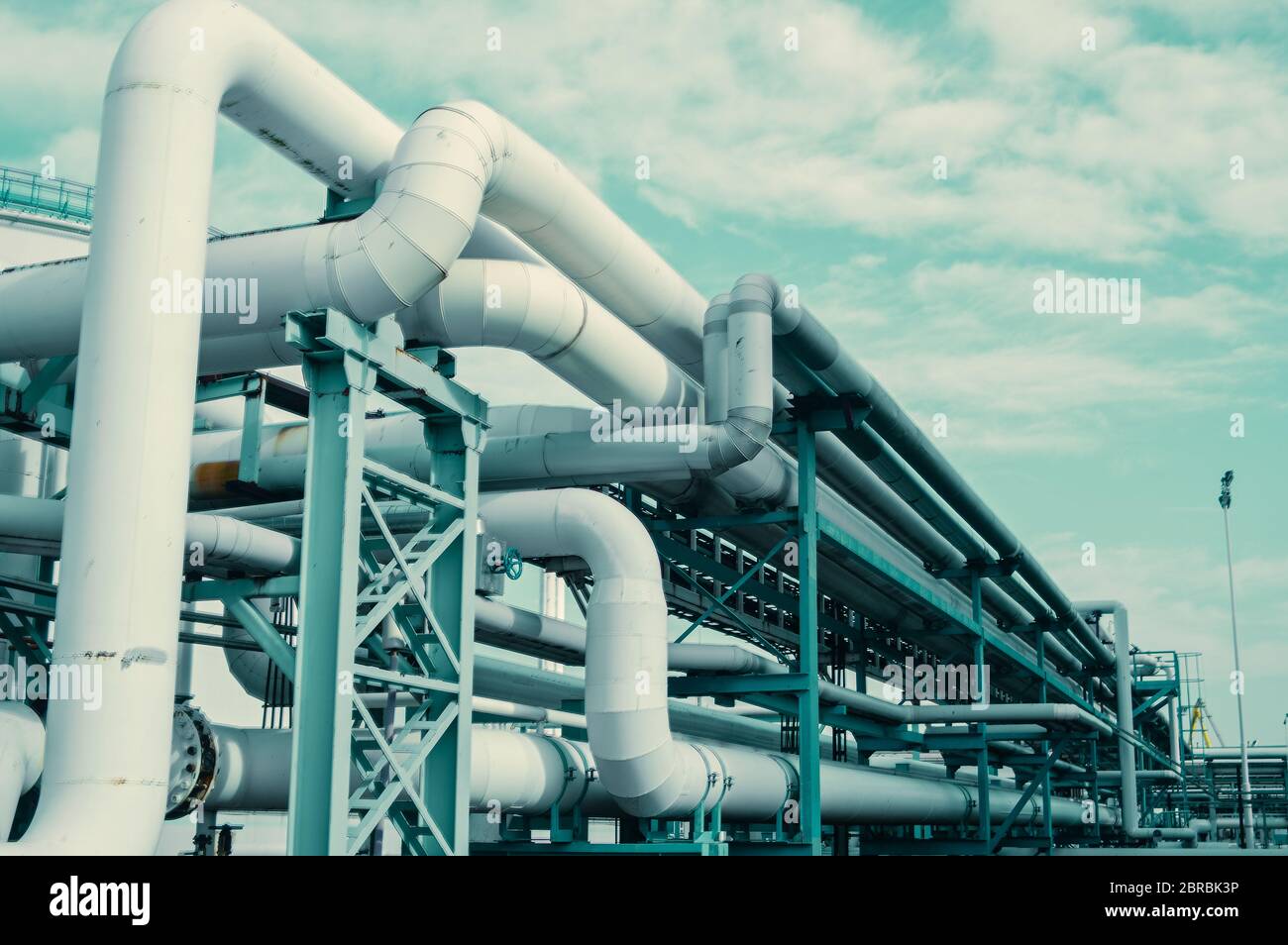 Pipeline and pipe rack of petroleum industrial plant. Offshore Industry ...