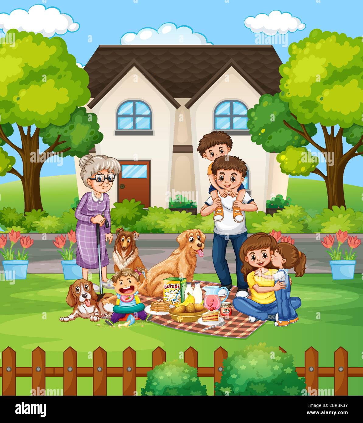 Family member cartoon character in the garden illustration Stock Vector ...
