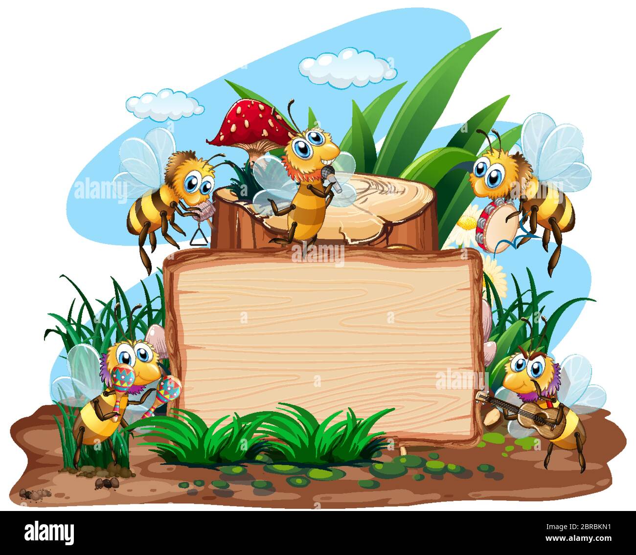 Border template design with insects in the garden background ...