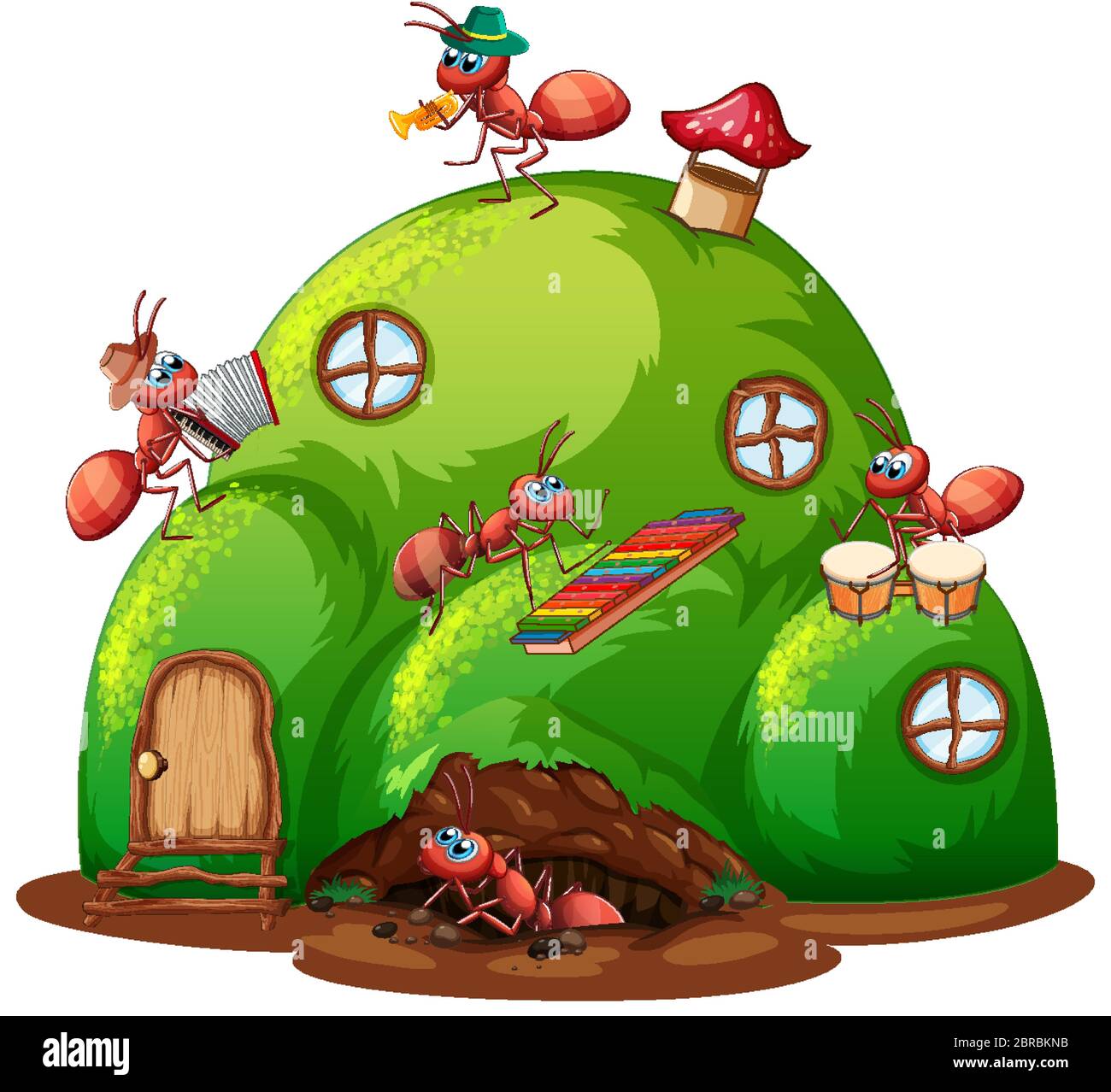 Insect house full of ants playing music on white background ...