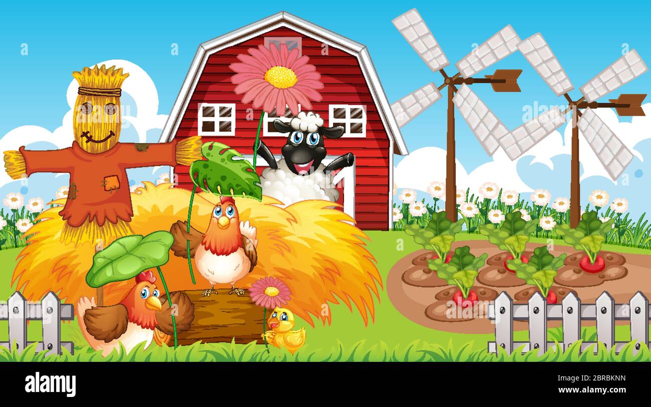 Farm theme background with farm animals illustration Stock Vector Image ...