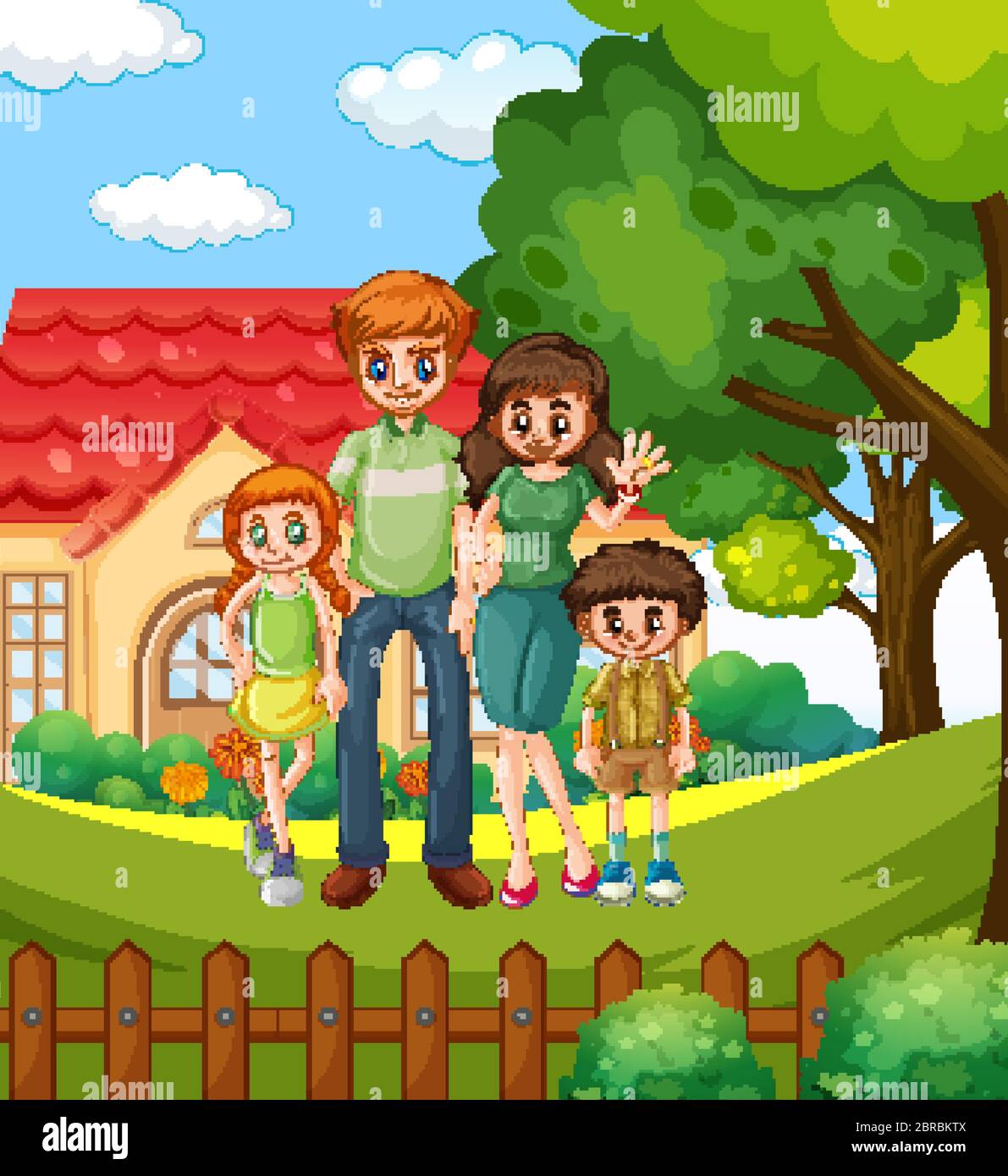 Happy family at the front yard illustration Stock Vector Image & Art ...