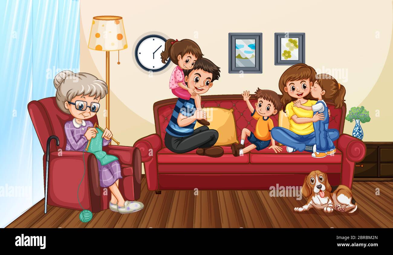 Happy family at home illustration Stock Vector Image & Art - Alamy