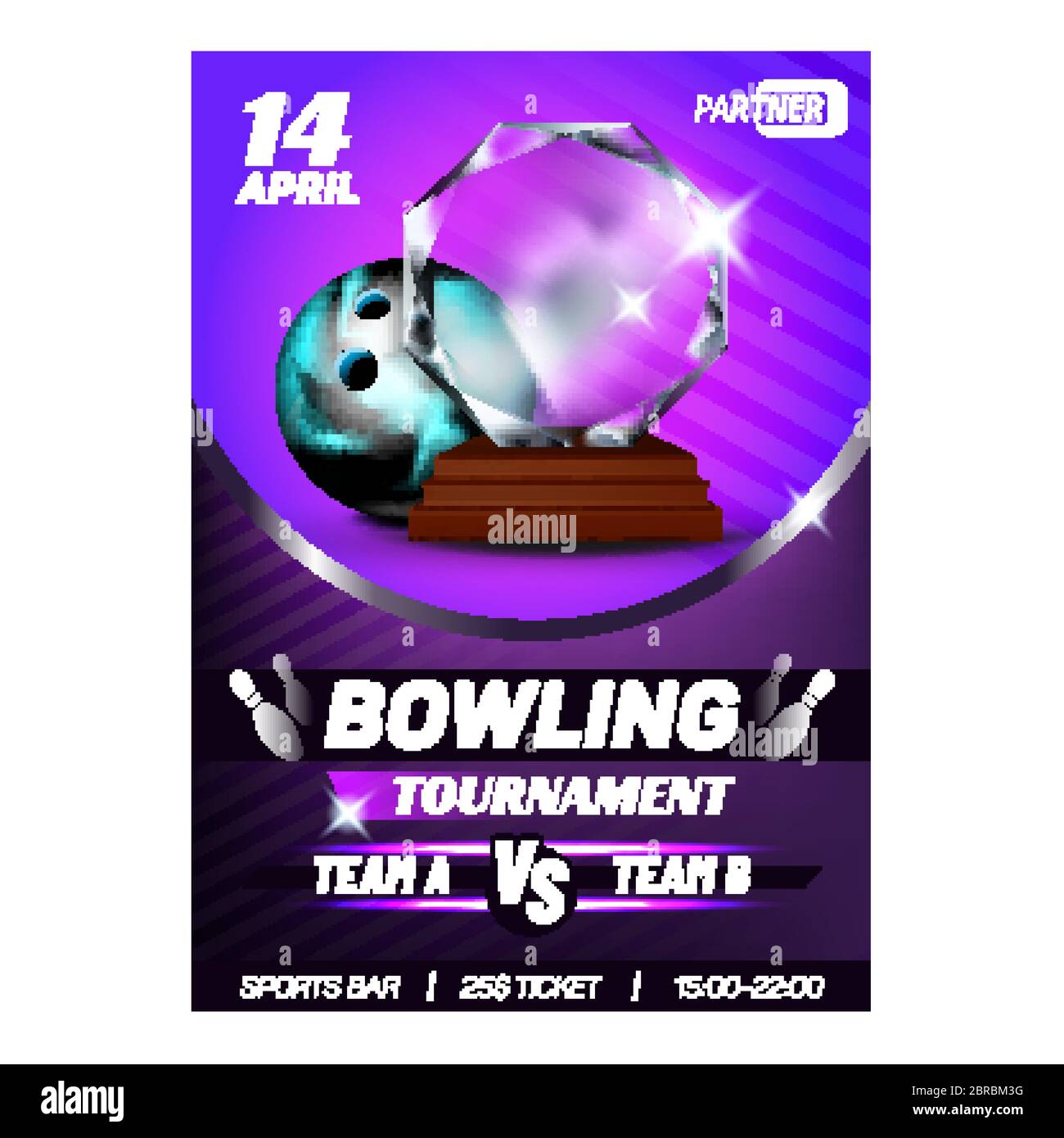Bowling Ten-pin Sportive Club Award Poster Vector Stock Vector Image ...