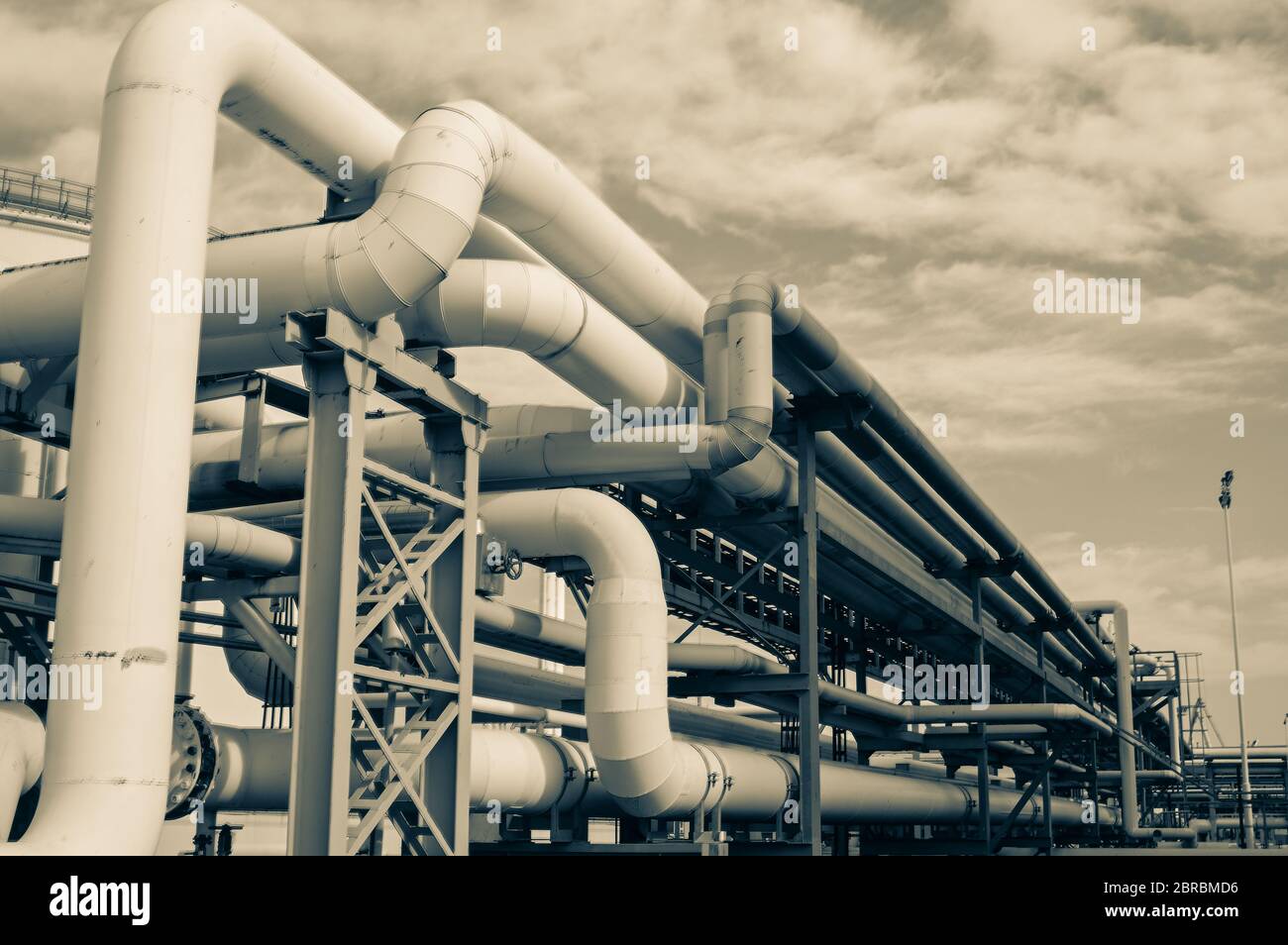 Pipeline and pipe rack of petroleum industrial plant. Offshore Industry ...