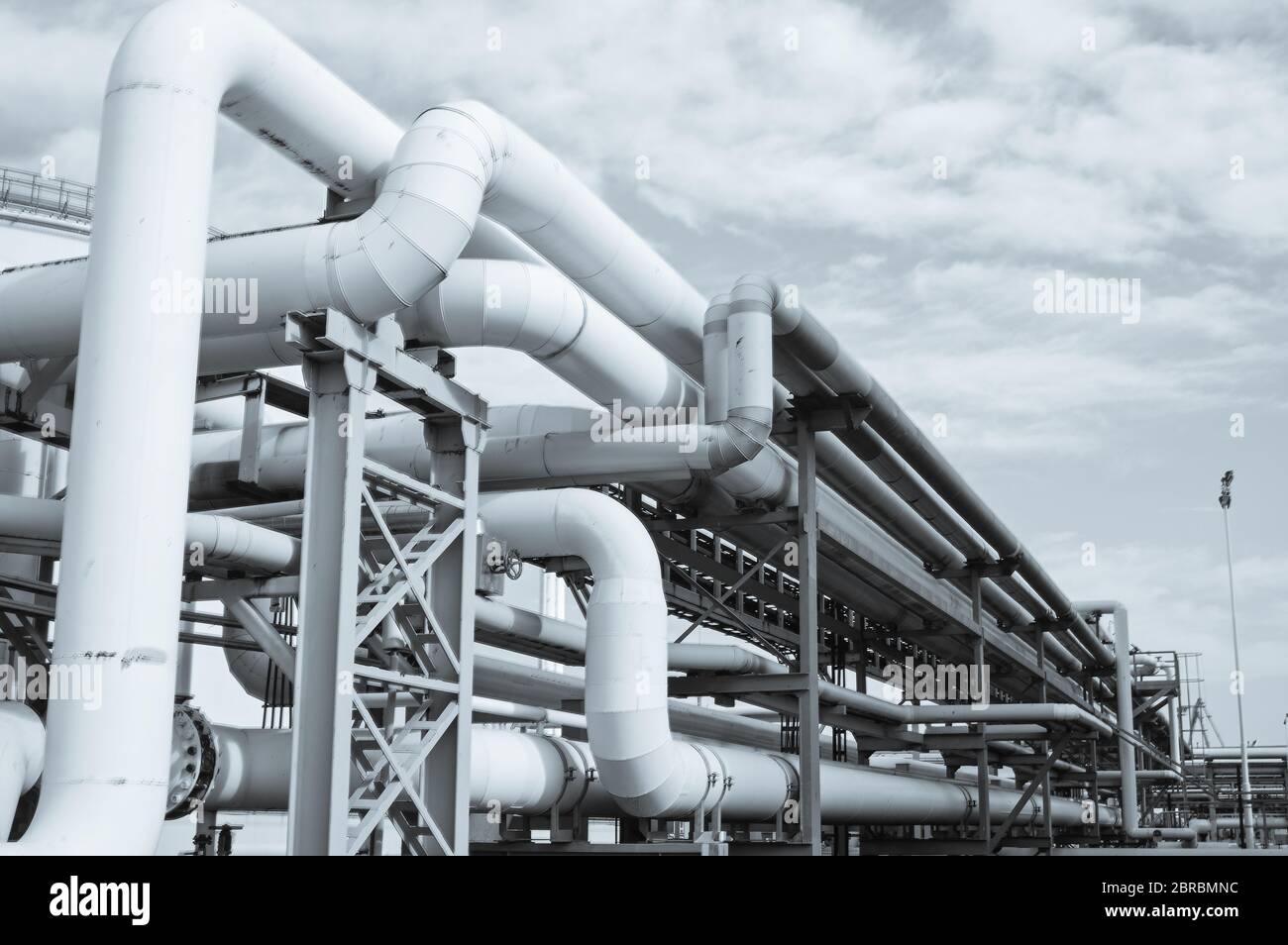 Pipeline and pipe rack of petroleum industrial plant. Offshore Industry ...