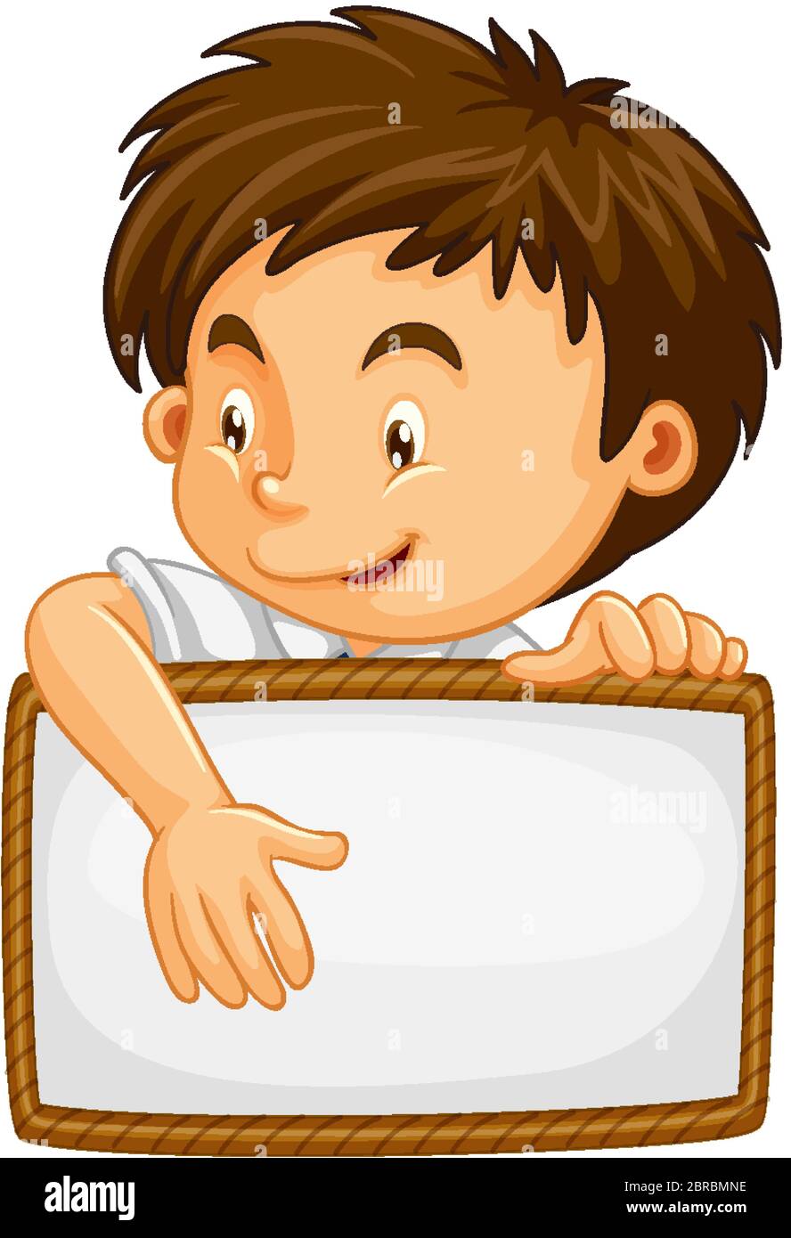 Blank sign template with happy boy on white background illustration ...