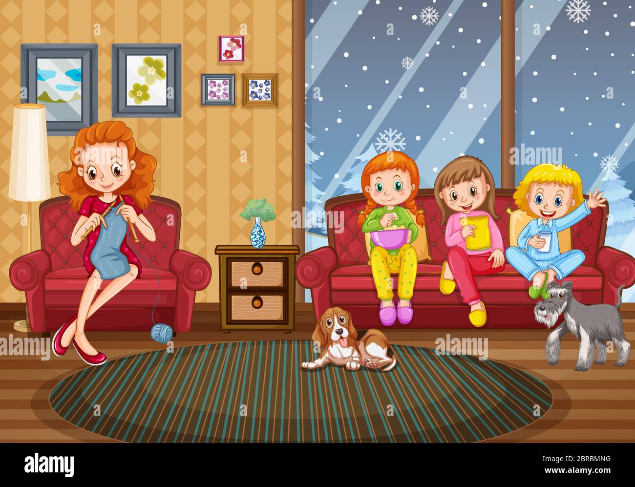 Family stay at home in winter illustration Stock Vector Image & Art - Alamy