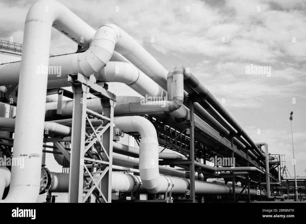 Pipeline and pipe rack of petroleum industrial plant. Offshore Industry ...