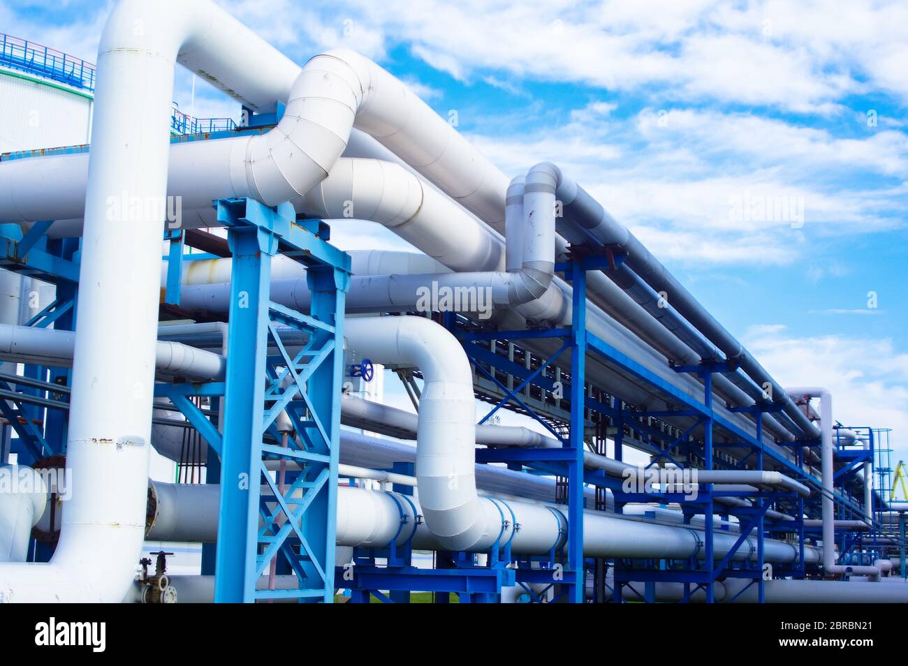 Pipeline and pipe rack of petroleum industrial plant. Offshore Industry ...