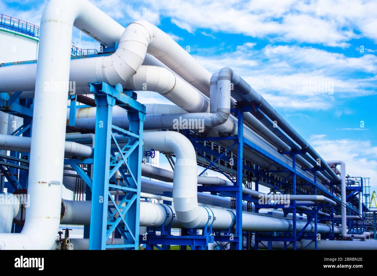 Pipeline and pipe rack of petroleum industrial plant. Offshore Industry ...