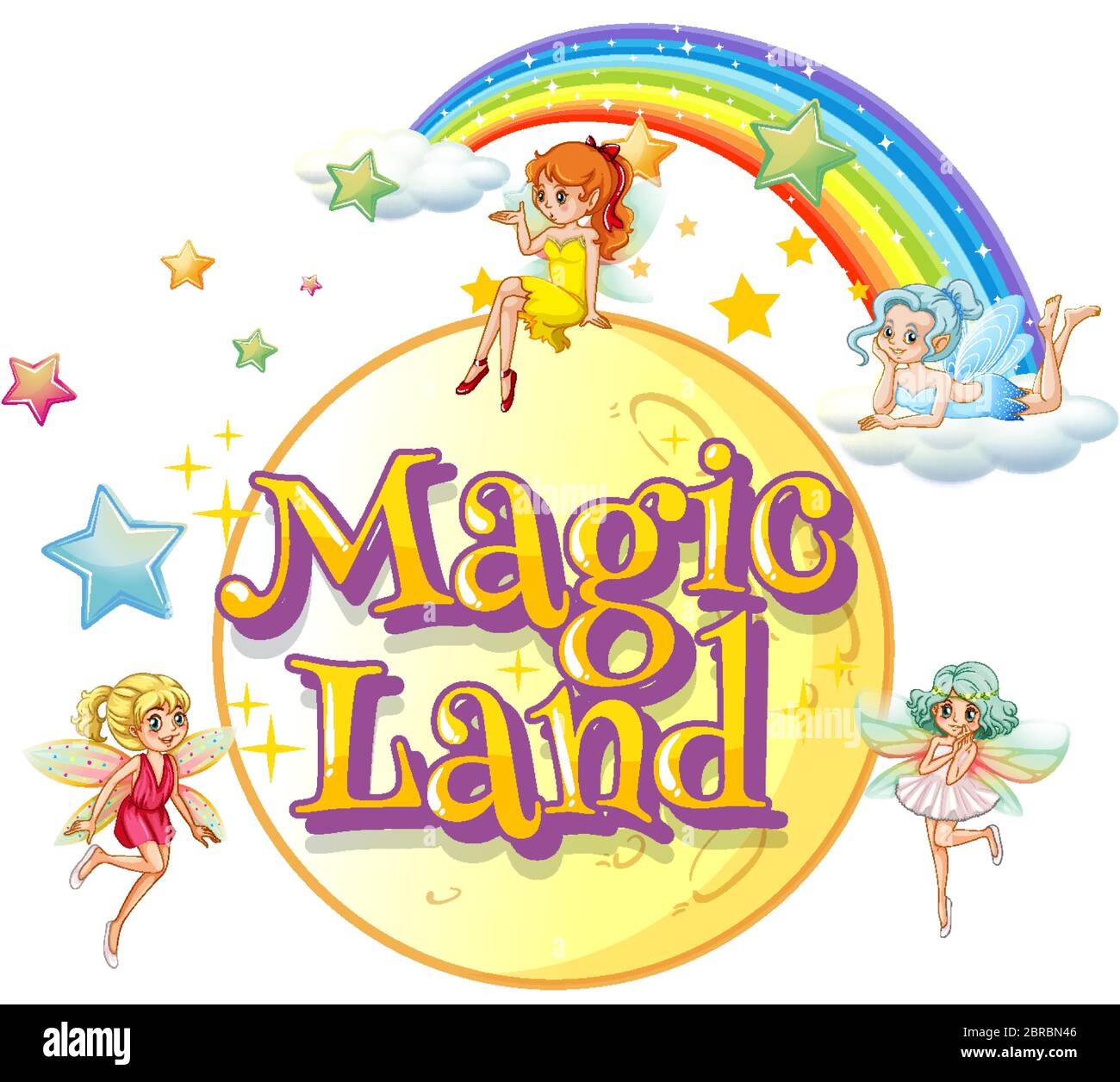 Font design for word magic land with fairies flying illustration Stock ...