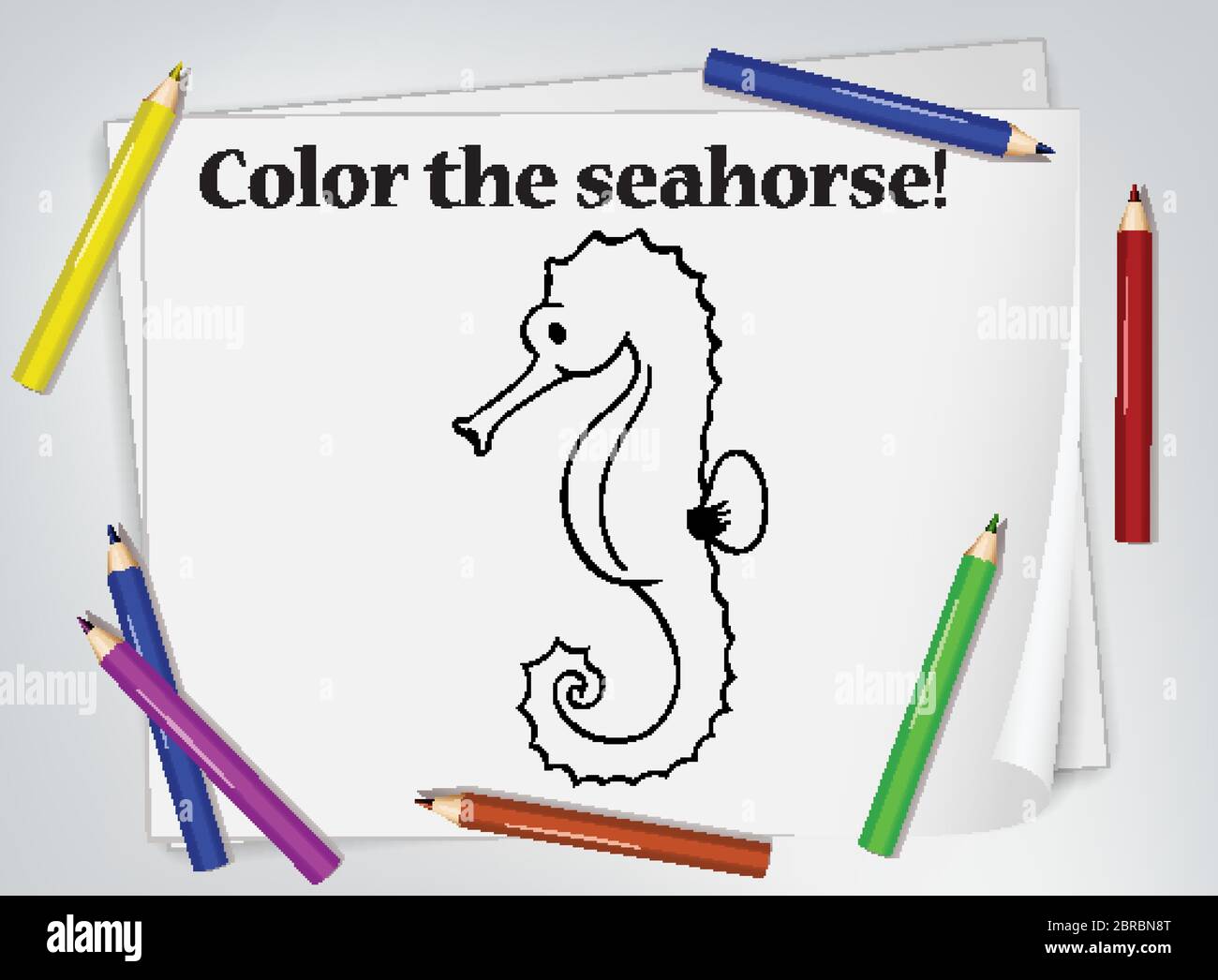 Children seahorse coloring worksheet illustration Stock Vector Image ...