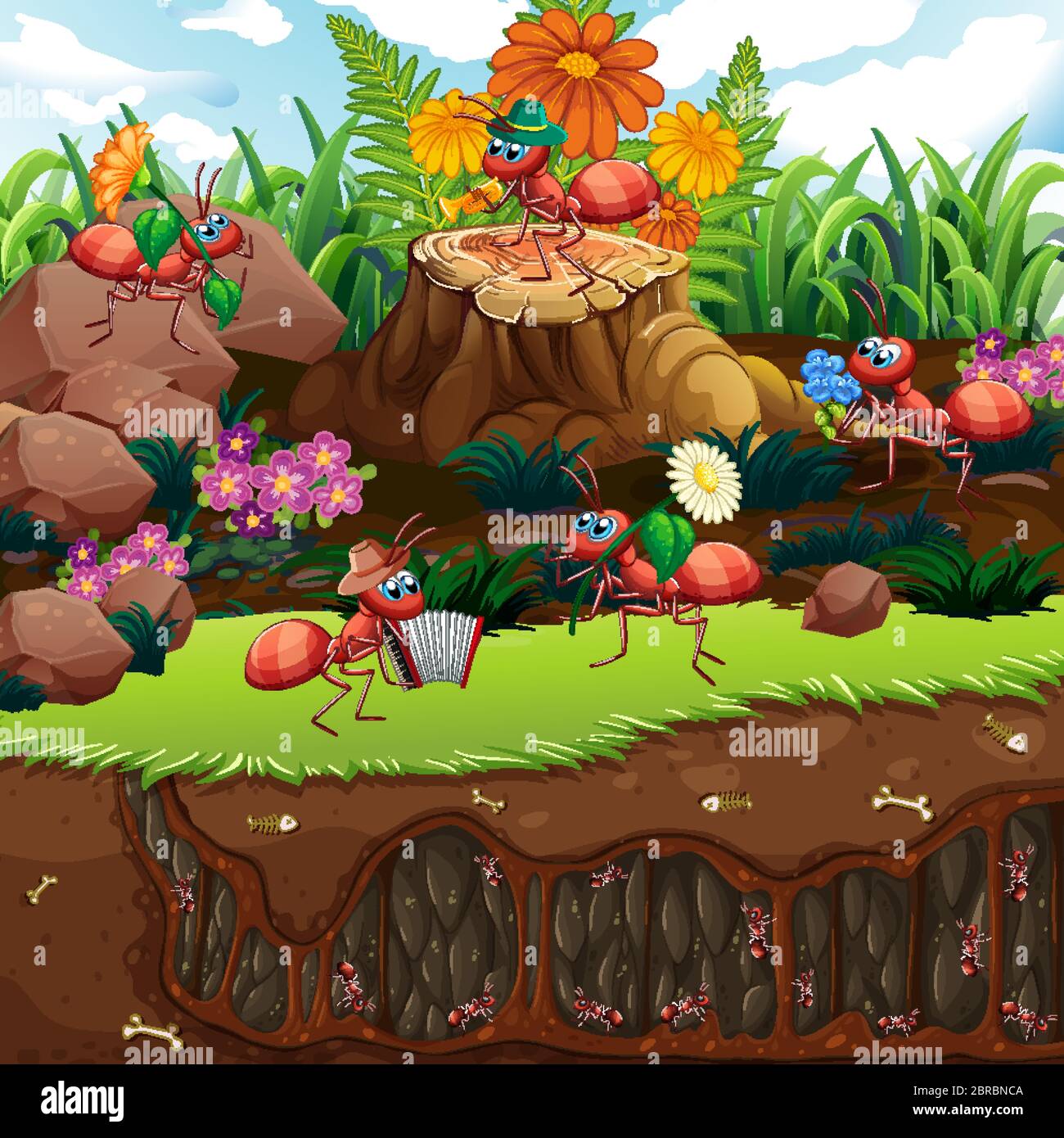 Scene with plants and insects in the garden illustration Stock Vector ...