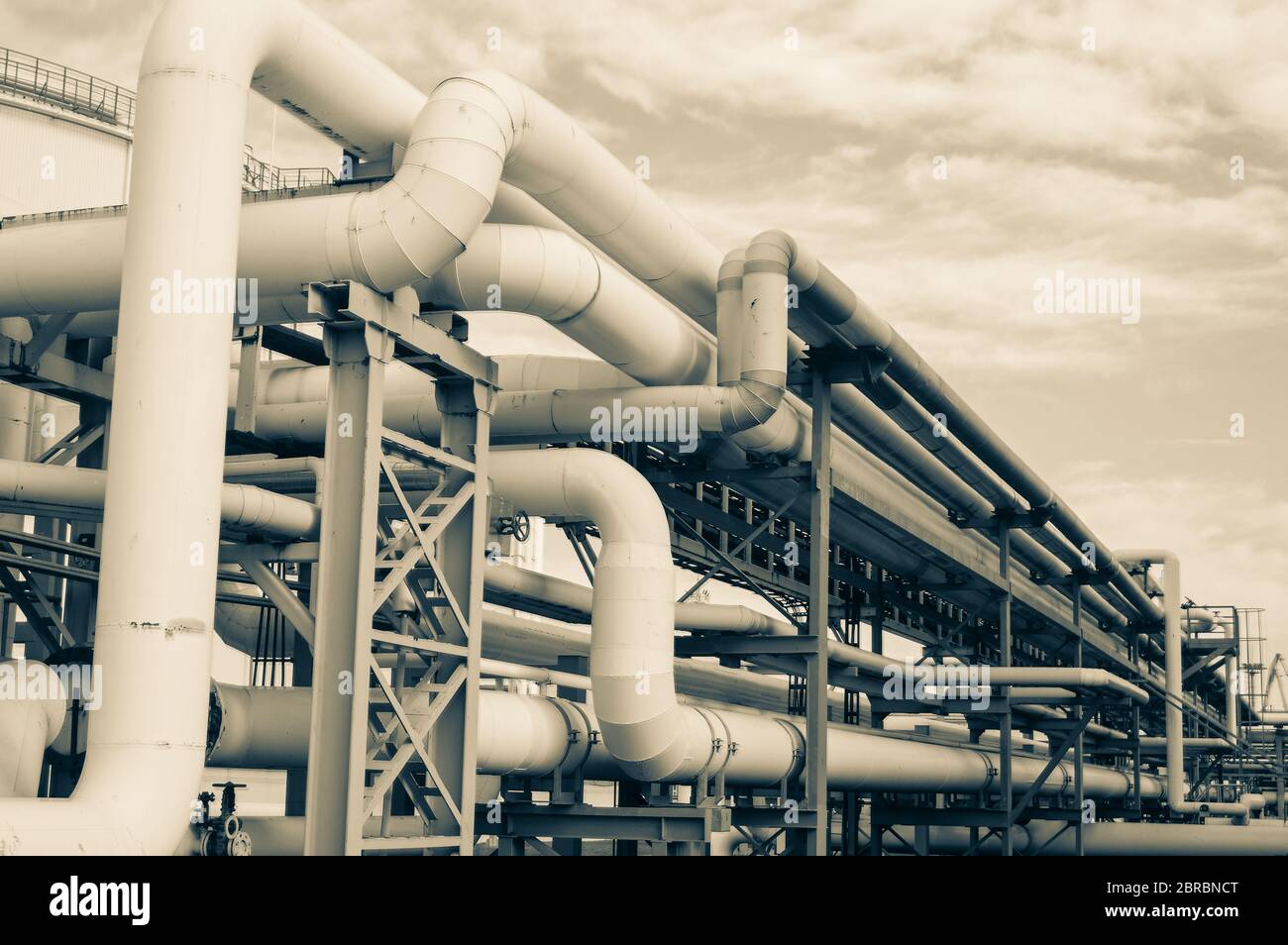 Pipeline and pipe rack of petroleum industrial plant. Offshore Industry ...