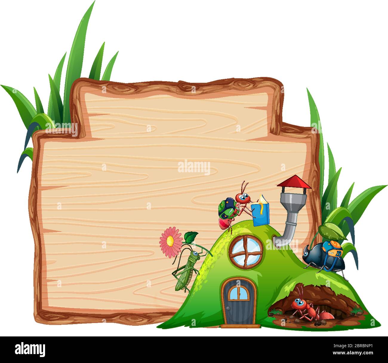 Border template design with insects in the garden background ...