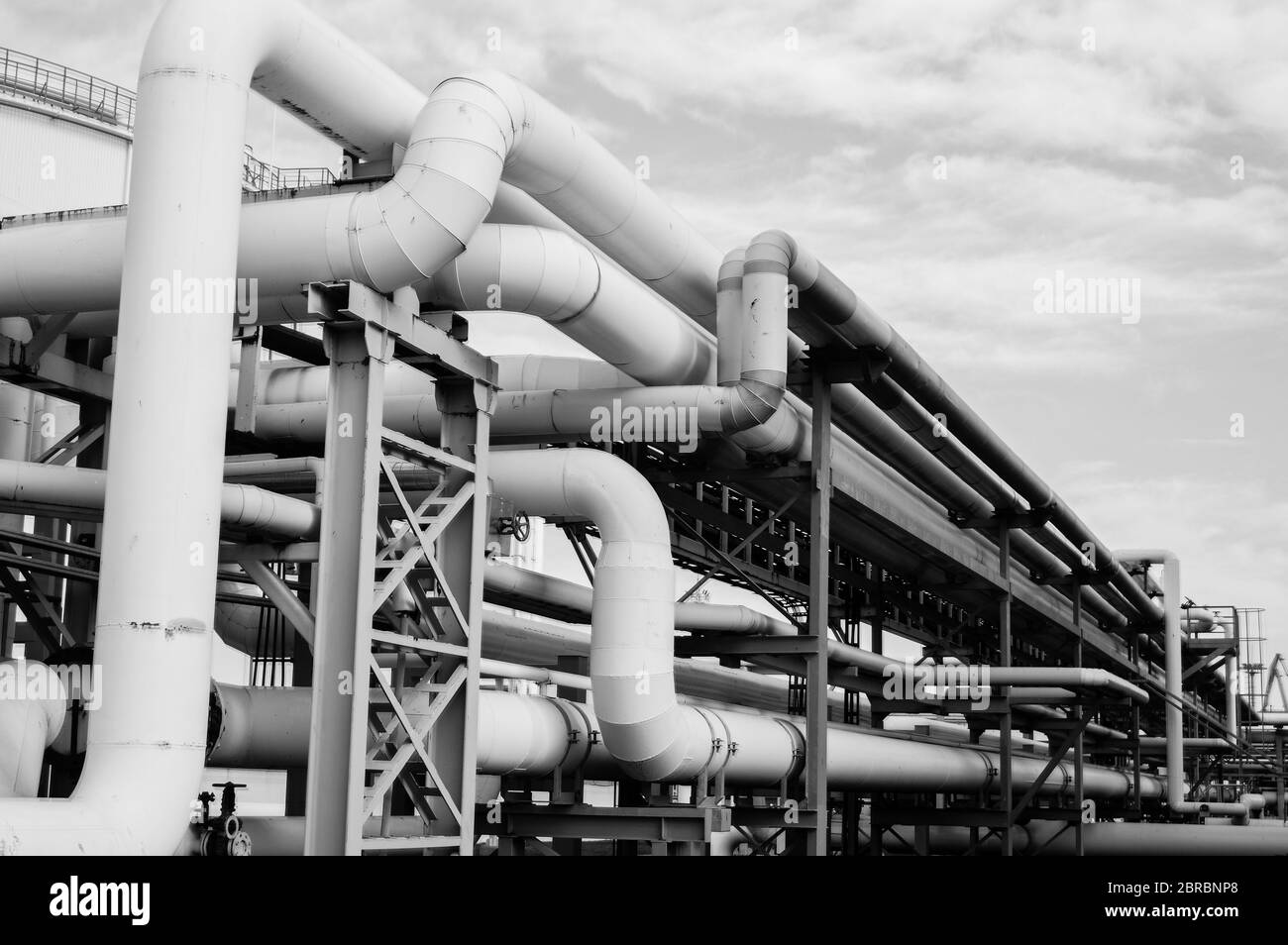 Pipeline and pipe rack of petroleum industrial plant. Offshore Industry ...