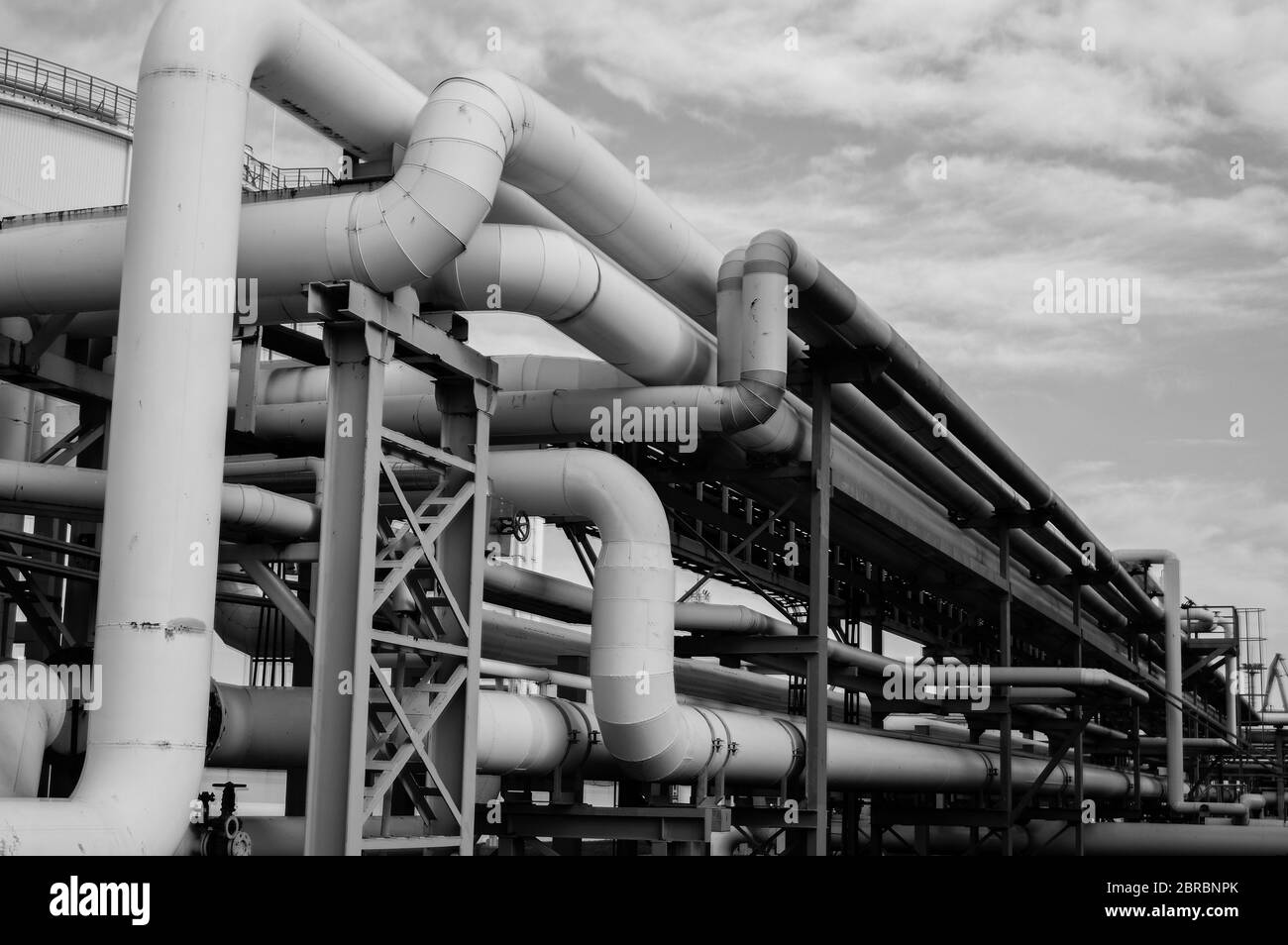 Pipeline and pipe rack of petroleum industrial plant. Offshore Industry ...