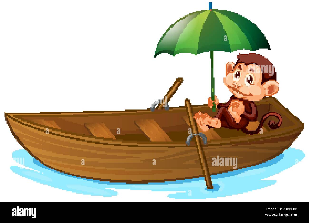 Cute monkey rowing wooden boat on white background illustration Stock ...