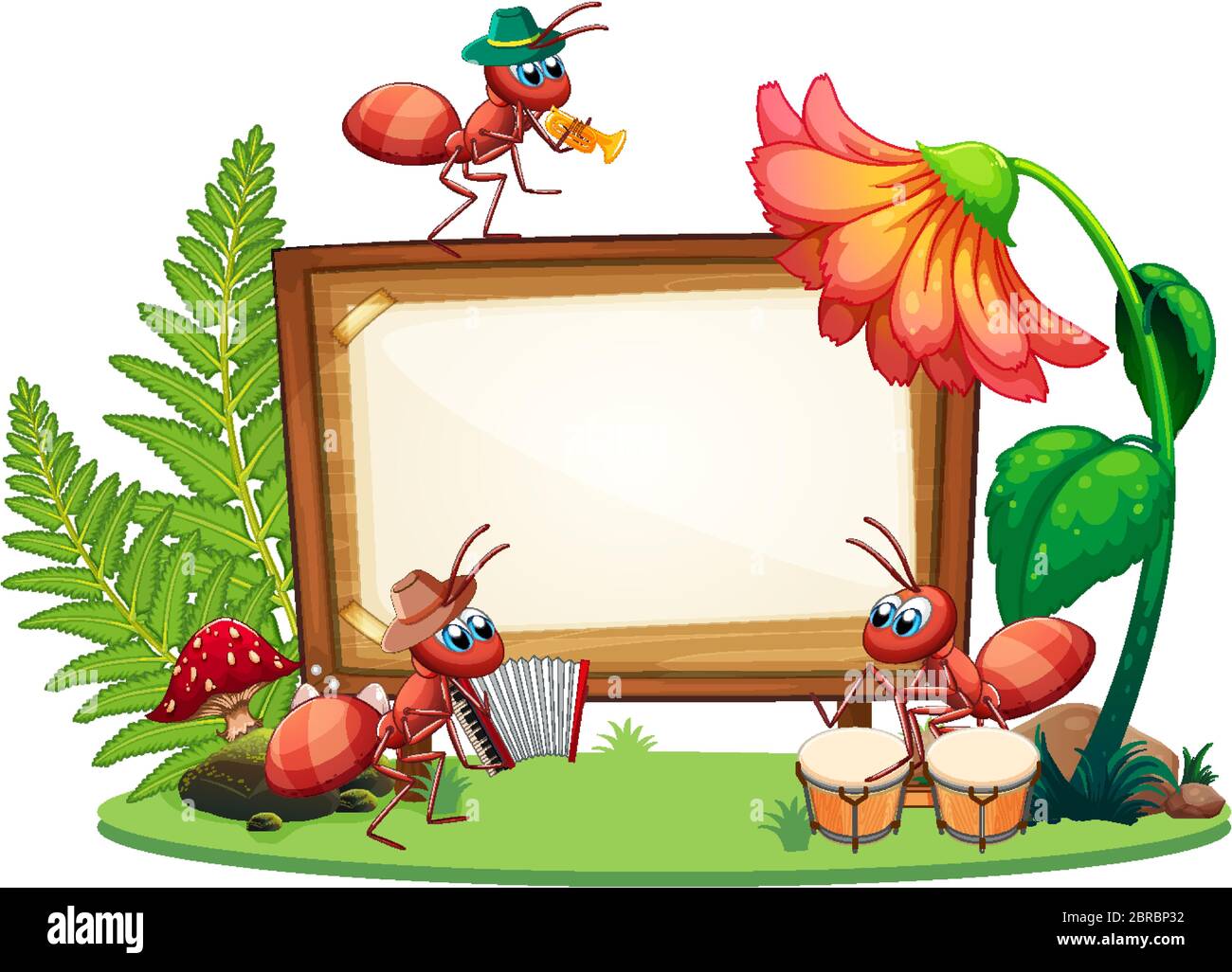 Border template design with insects in the garden background ...
