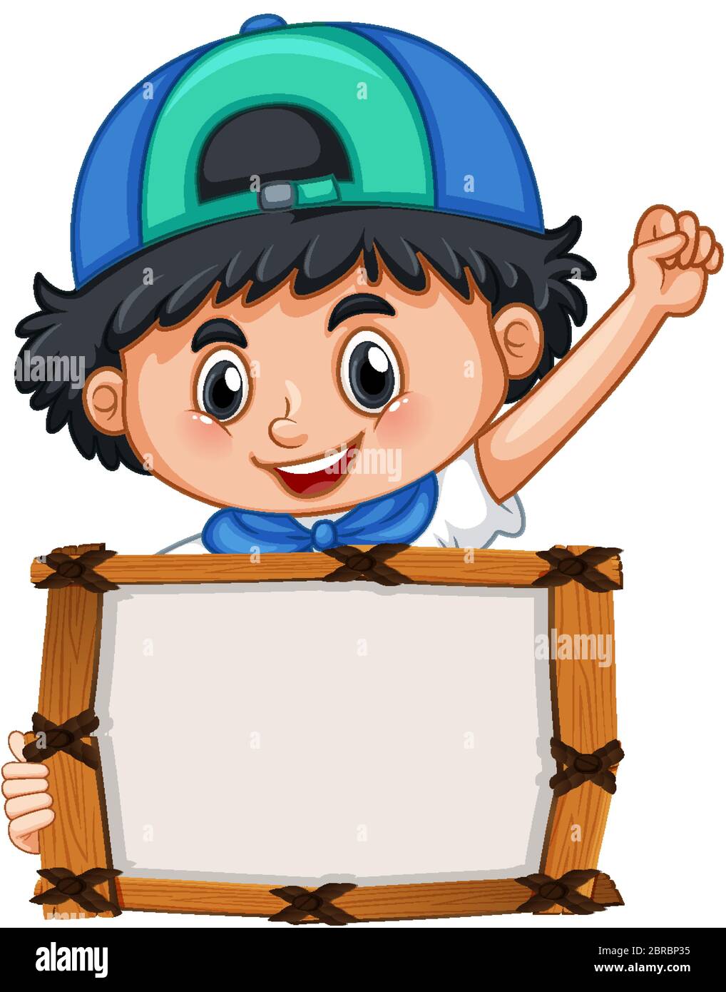 Blank sign template with cute boy on white background illustration ...