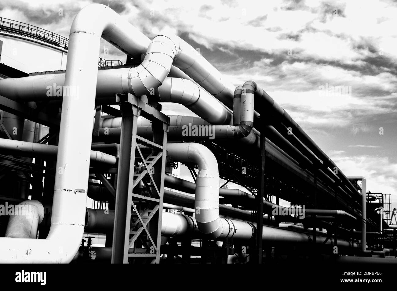 Pipeline and pipe rack of petroleum industrial plant. Offshore Industry ...
