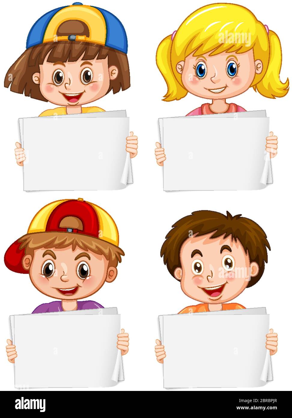 Blank sign template with happy children on white background ...