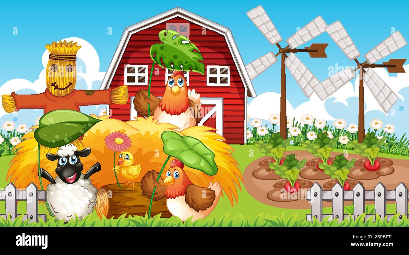 Farm theme background with farm animals illustration Stock Vector Image ...
