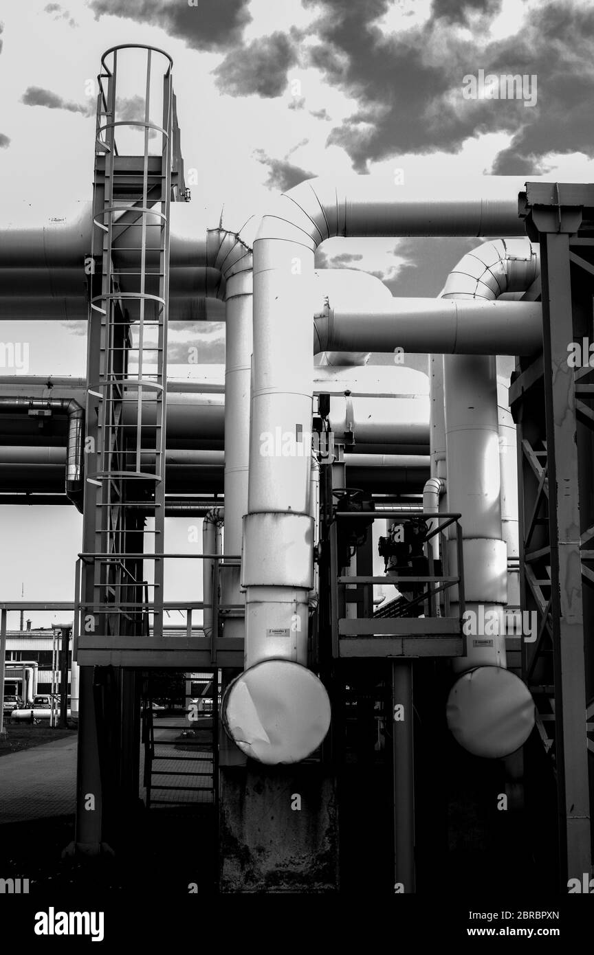 Pipeline and pipe rack of petroleum industrial plant. Offshore Industry ...