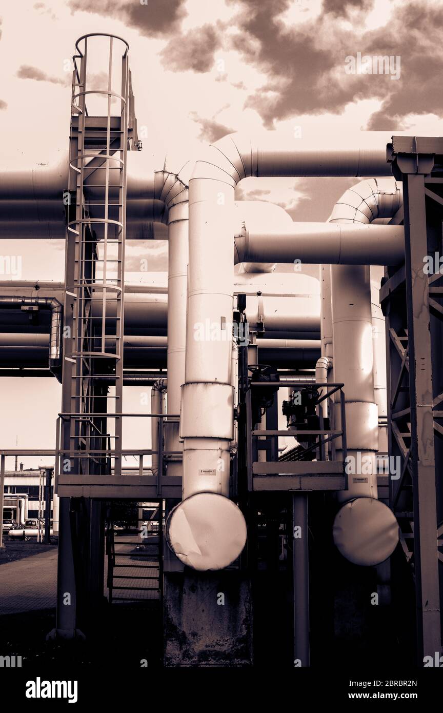 Pipeline and pipe rack of petroleum industrial plant. Offshore Industry ...