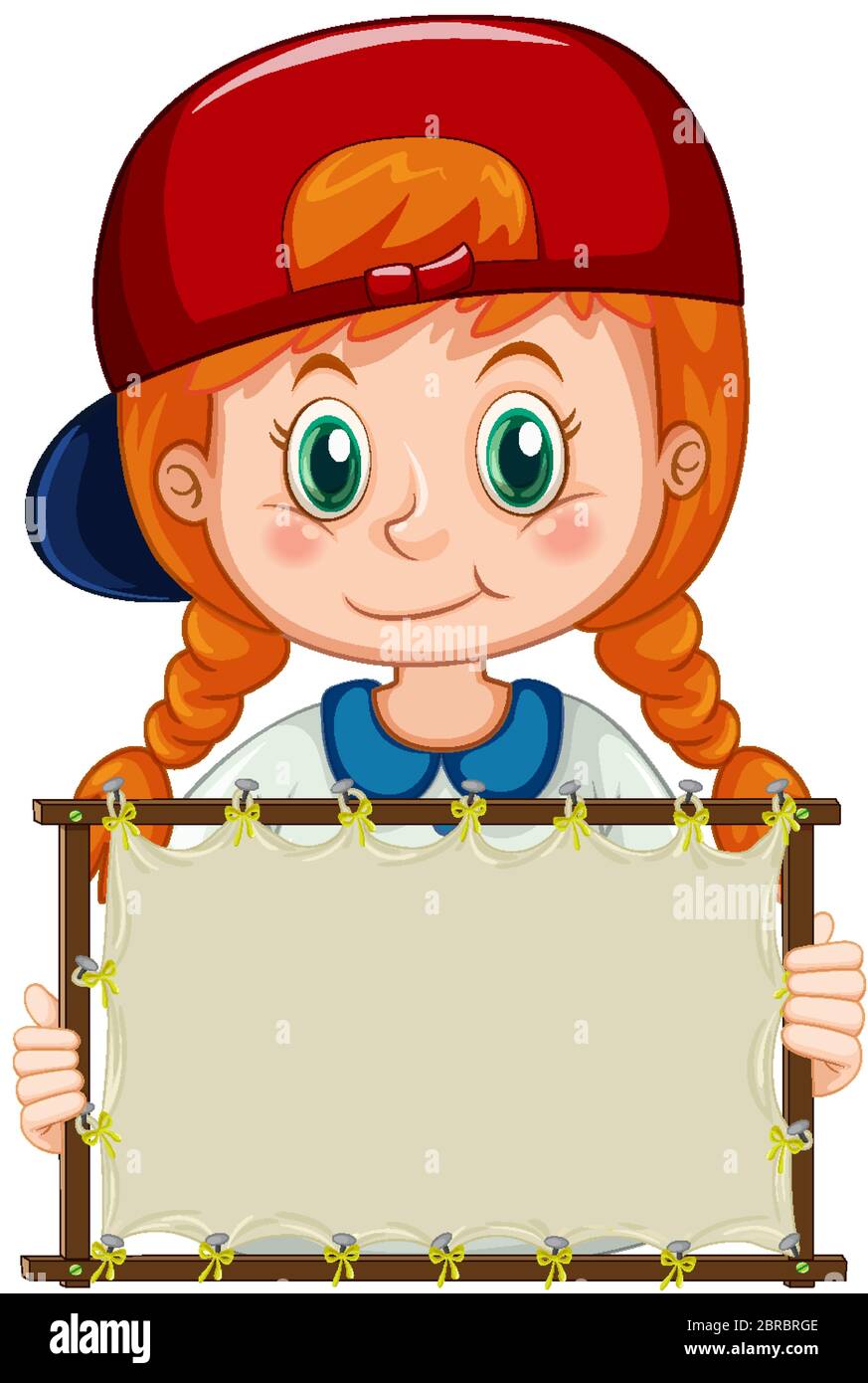 Blank sign template with cute girl on white background illustration ...