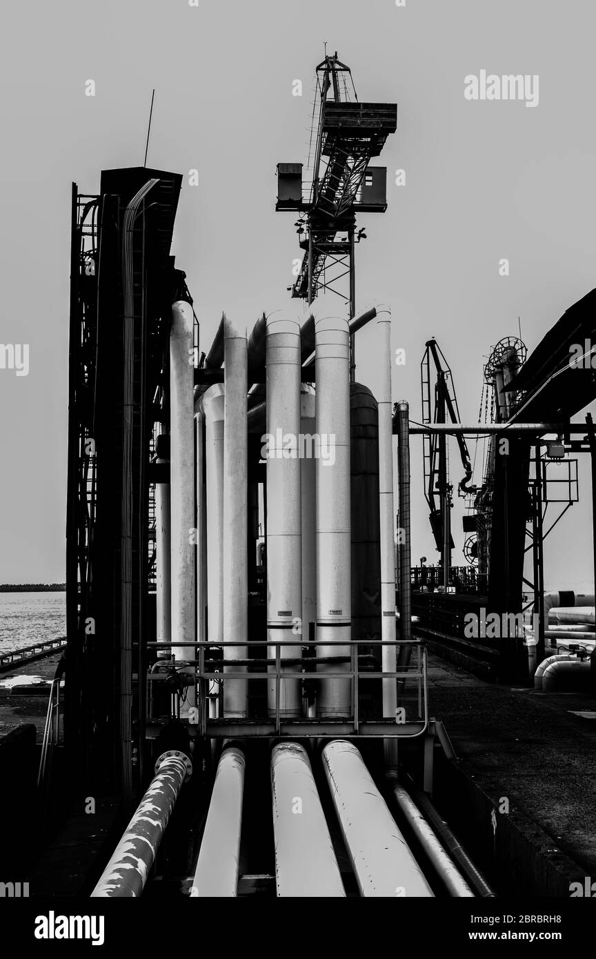 Pipeline and pipe rack of petroleum industrial plant. Offshore Industry ...